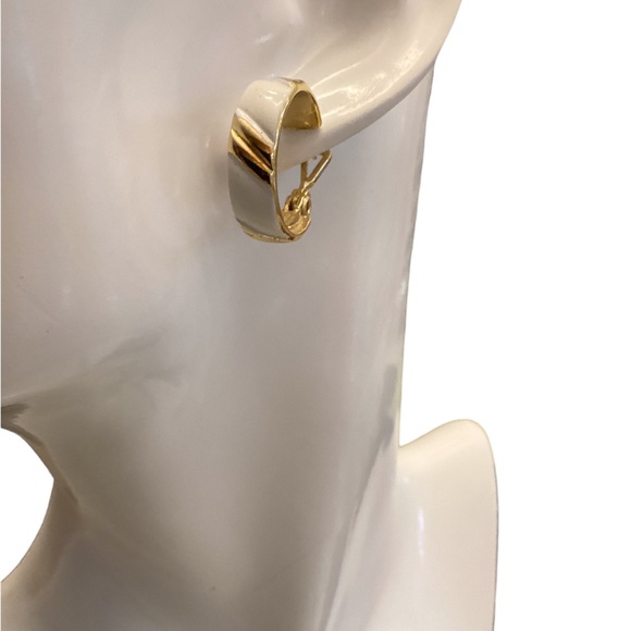 Monet | Jewelry | Vintage Monet White Enamel And Goldtone Hoop Earrings ...